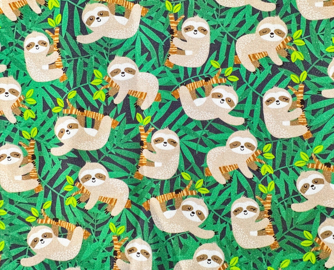 Cute Sloth Fabric/ Tropical Jungle Fabric/ Summer Novelty Fabric ...