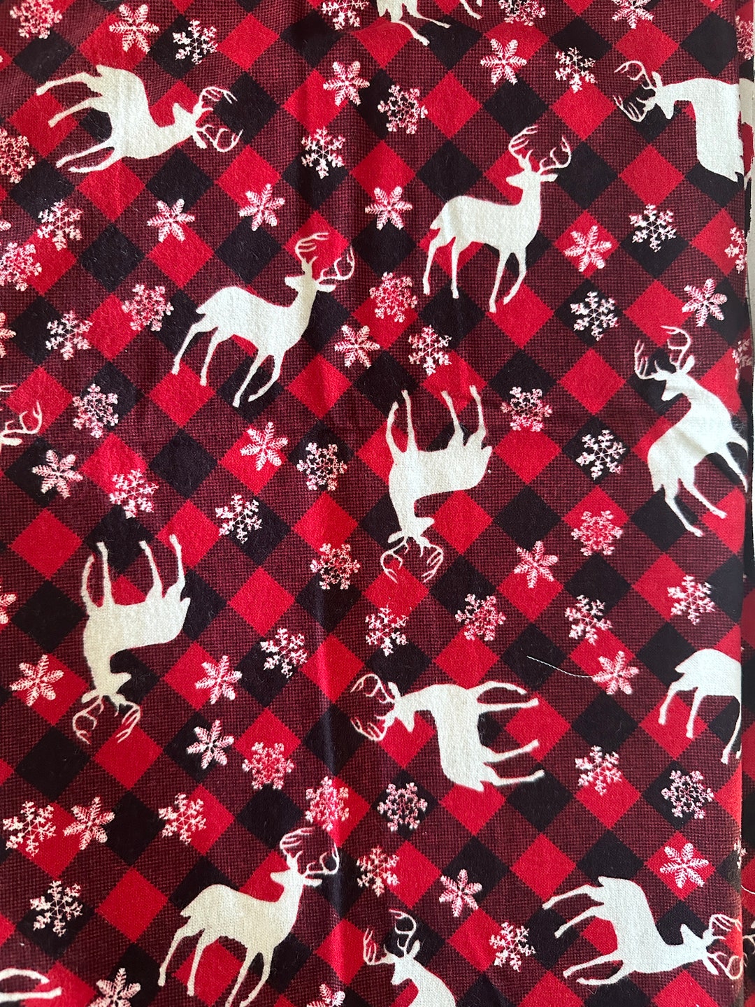 Christmas Buffalo Plaid Reindeer Flannel Fabric/ Super Snuggle Fabric ...