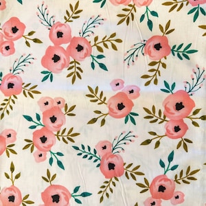 Summer Rose Floral Fabric/ Spring Watercolor Flower Fabric/ Cotton ...