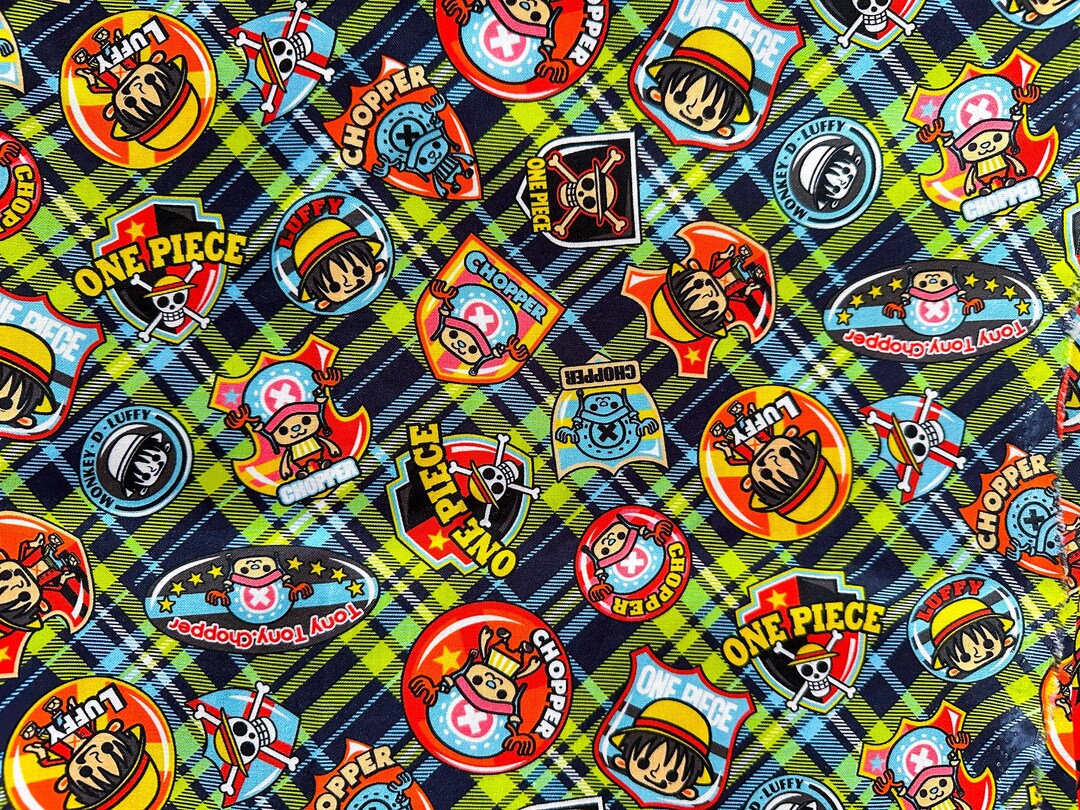 One Piece Cotton Fabric/ Japanese Anime Fabric/ Yellow Comic Plaid ...