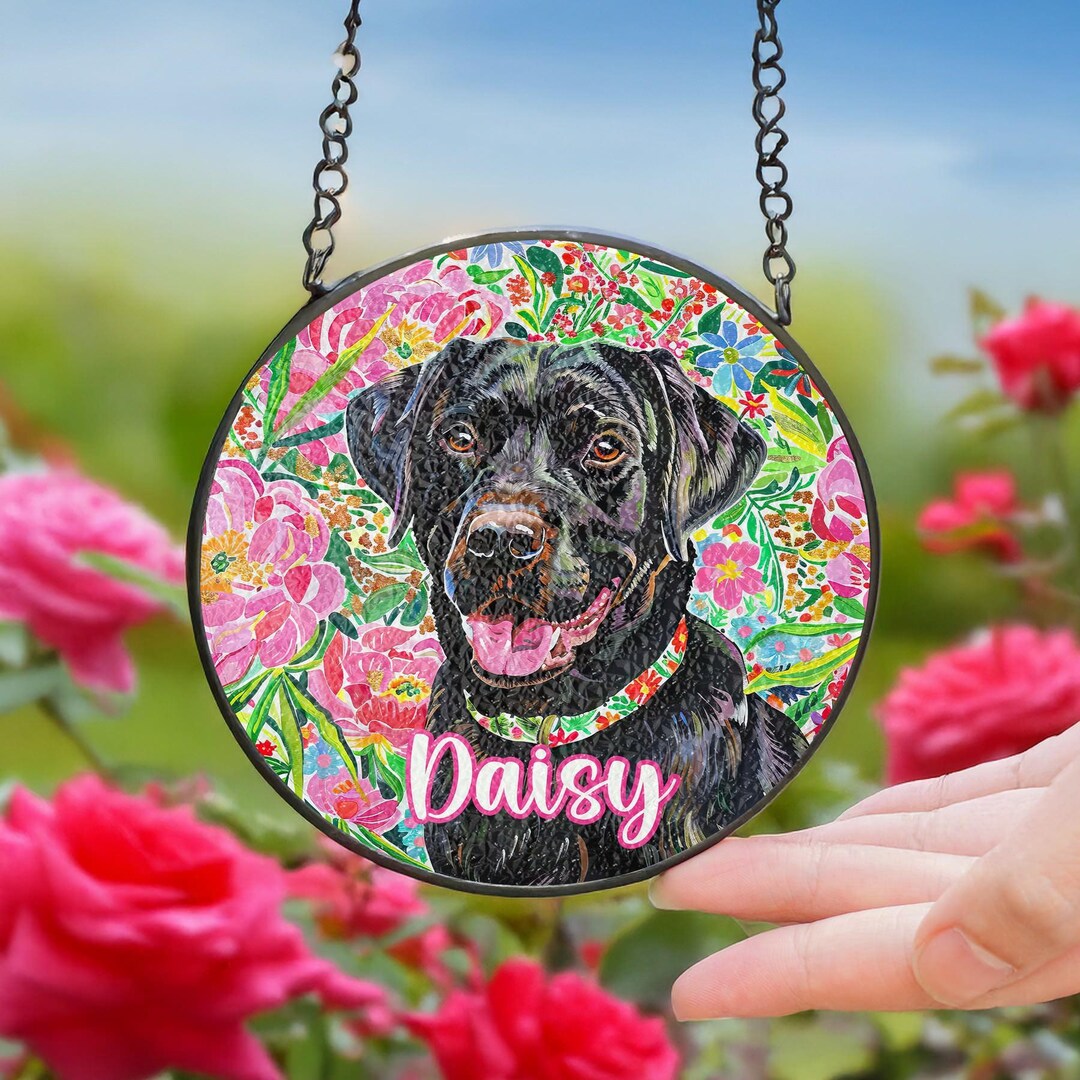 Black Labrador Retriever Stained Glass Suncatcher/ Personalized Preppy ...