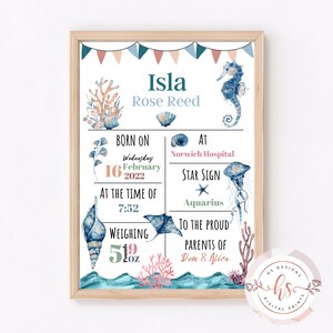 Ocean Themed New Born Print | Personalised Print for New Born | New ...