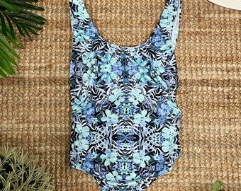 One-piece Swimsuit Blue Geometric Print, Floral One-piece, Bathing Suit ...