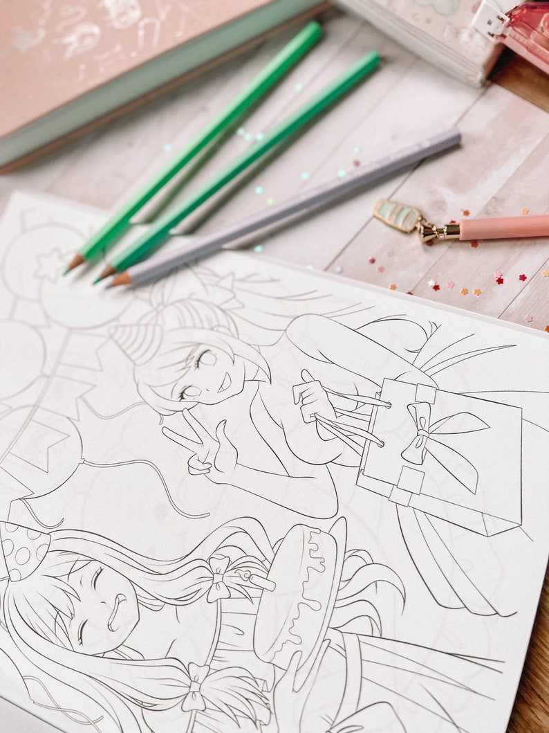 Let's Color: Anime Girls Printable PDF Coloring Book - Etsy