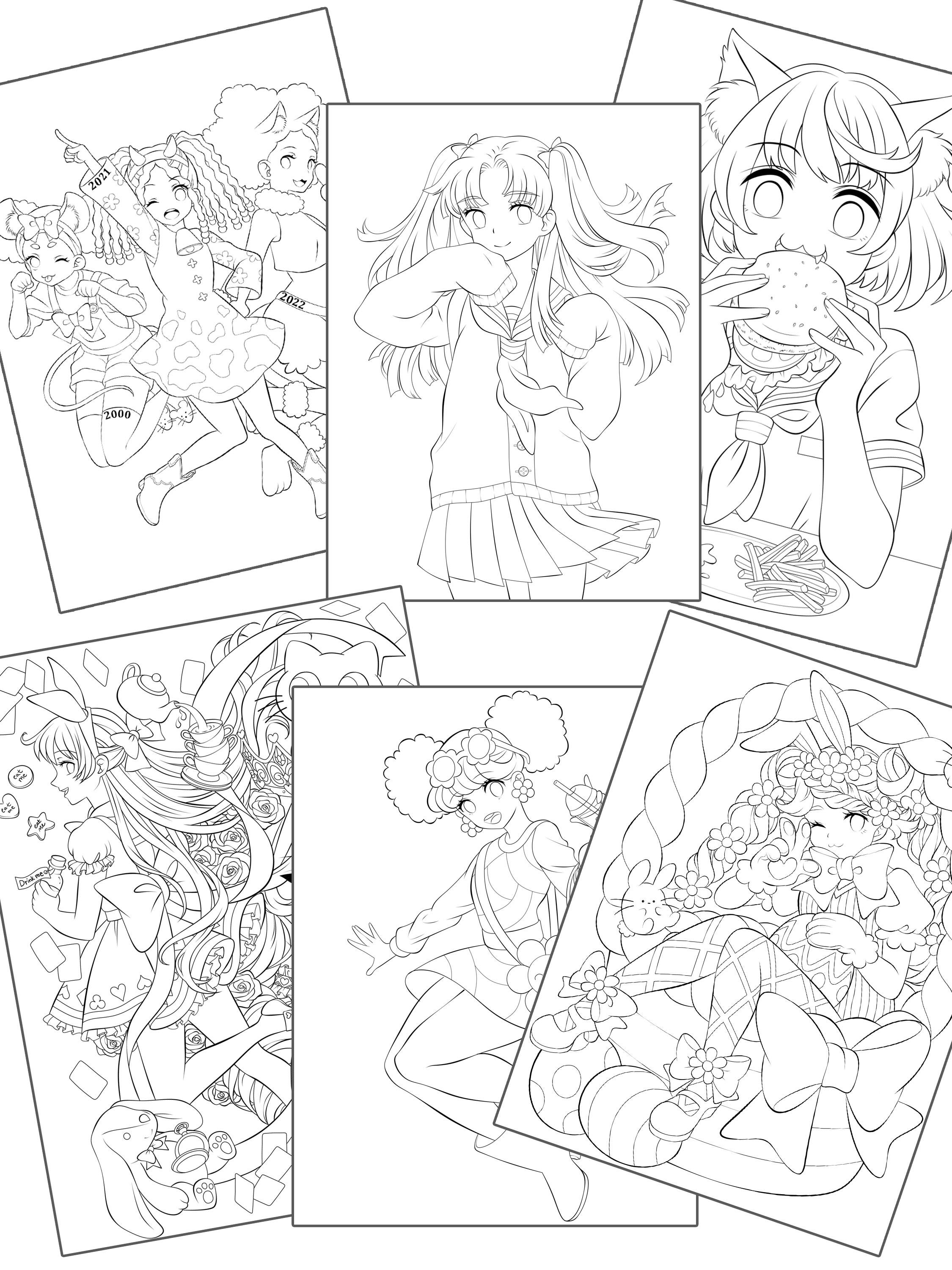 Let's Color!: Anime Girls Printable PDF Coloring Book Digital Download ...