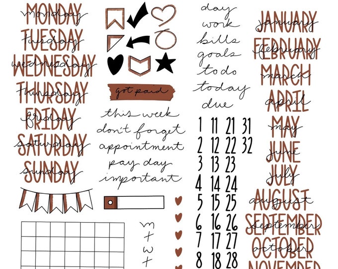 Minimalist Brown Calendar Digital Stickers for Goodnotes Planner Month ...