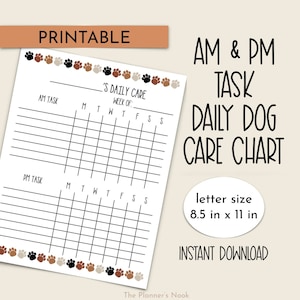 Printable Dog Care Chart, Weekly Dog Care Schedule, Dog Tasks and ...