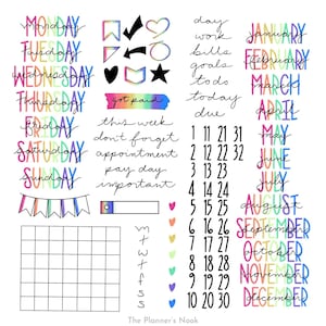 Minimalist Neon Rainbow Calendar Digital Stickers for Goodnotes Planner ...