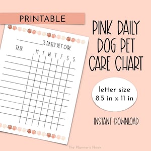 Printable Pink Daily Dog Care Chart, Weekly Dog Care Schedule, Dog ...