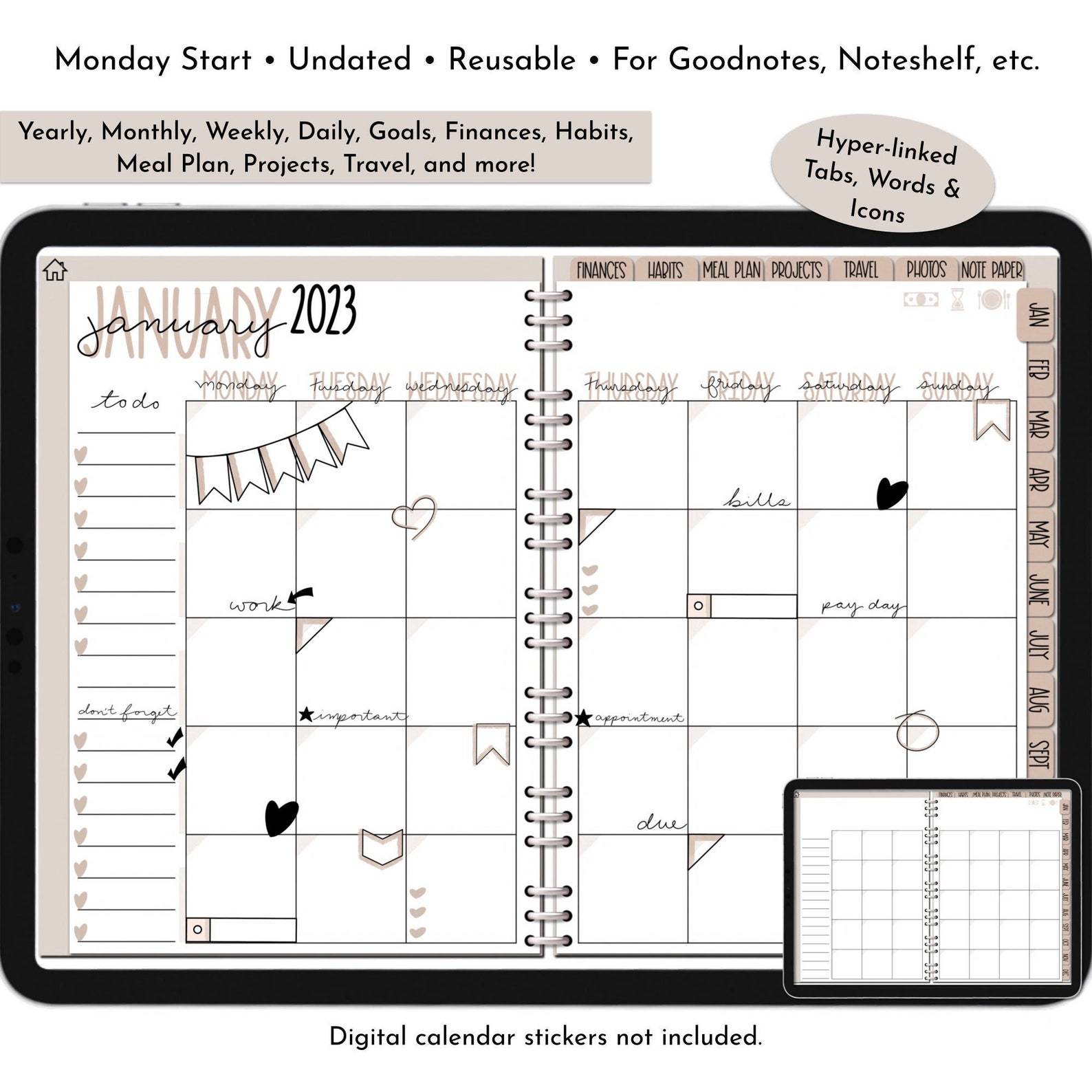 Minimalist Neutral Digital Planner for Goodnotes Digital - Etsy