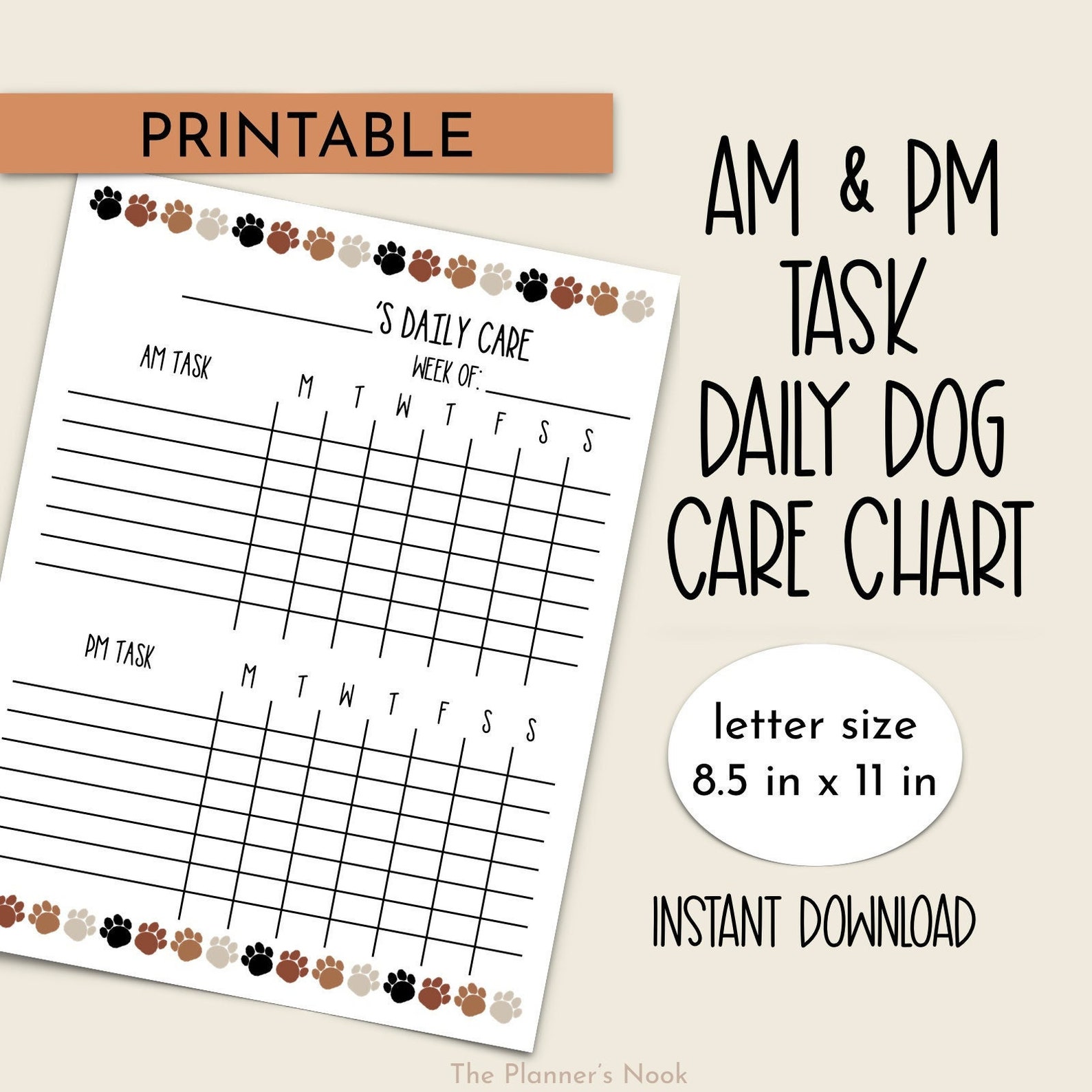 Printable Dog Care Chart, Weekly Dog Care Schedule, Dog Tasks and ...