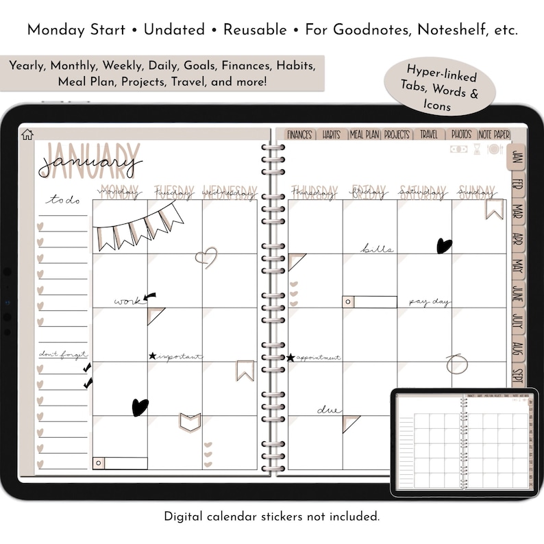 Minimalist Neutral Digital Planner for Goodnotes Digital Calendar Month ...