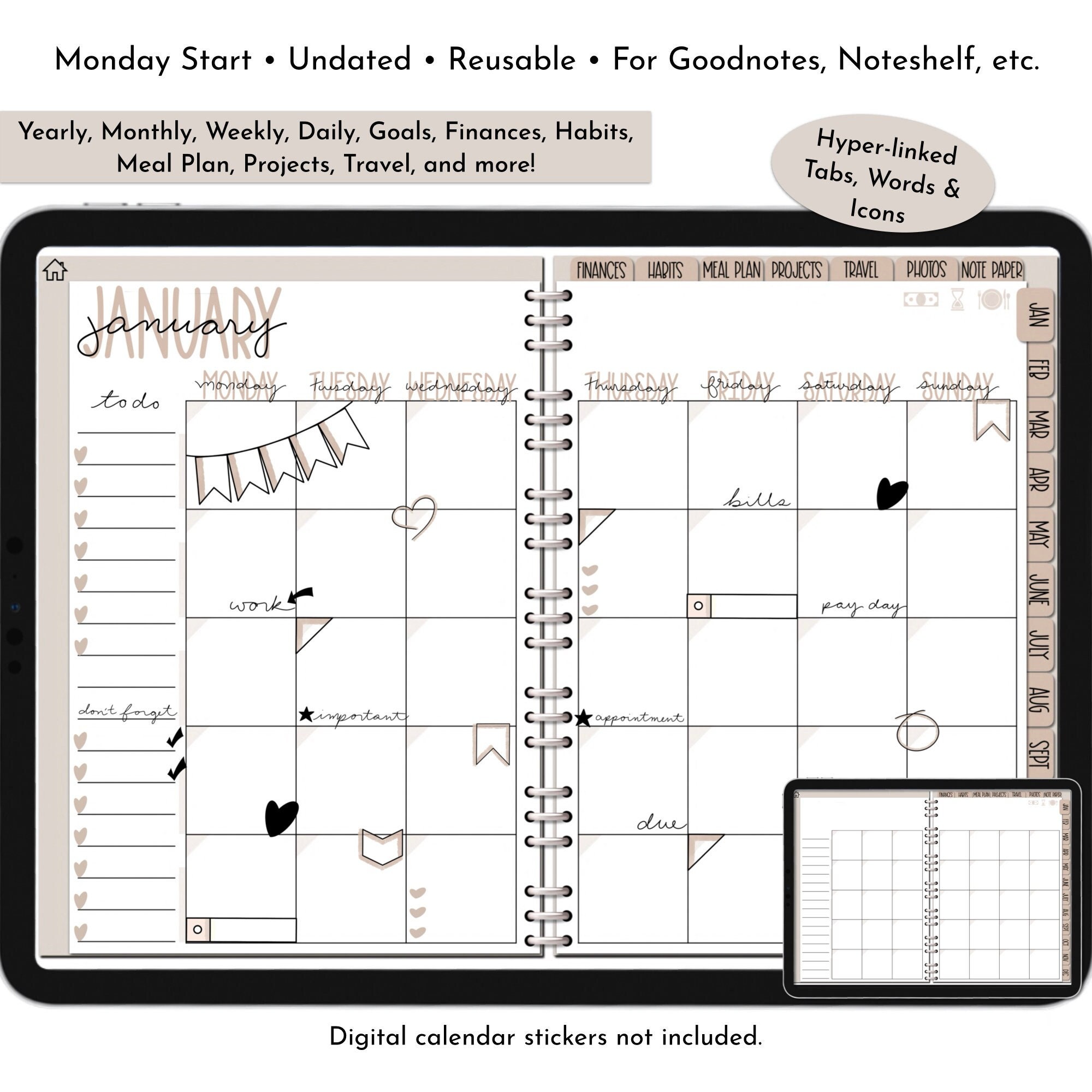 Minimalist Neutral Digital Planner for Goodnotes Digital Calendar Month ...