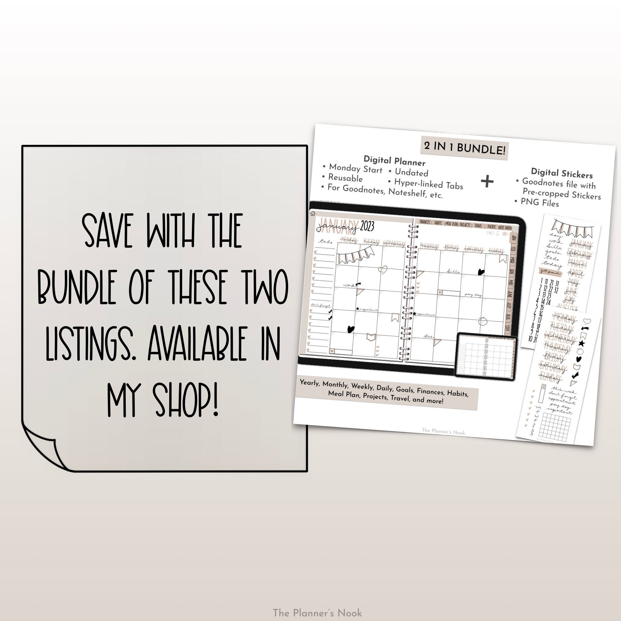 Minimalist Neutral Digital Planner for Goodnotes Digital Calendar Month ...