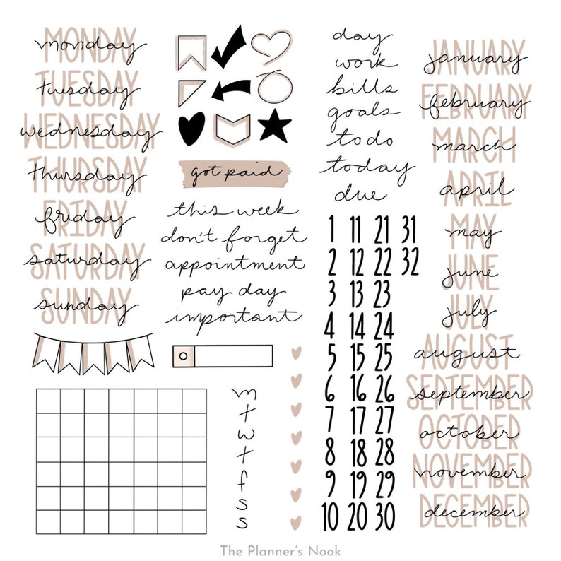 Minimalist Neutral Calendar Digital Stickers for Goodnotes Planner ...