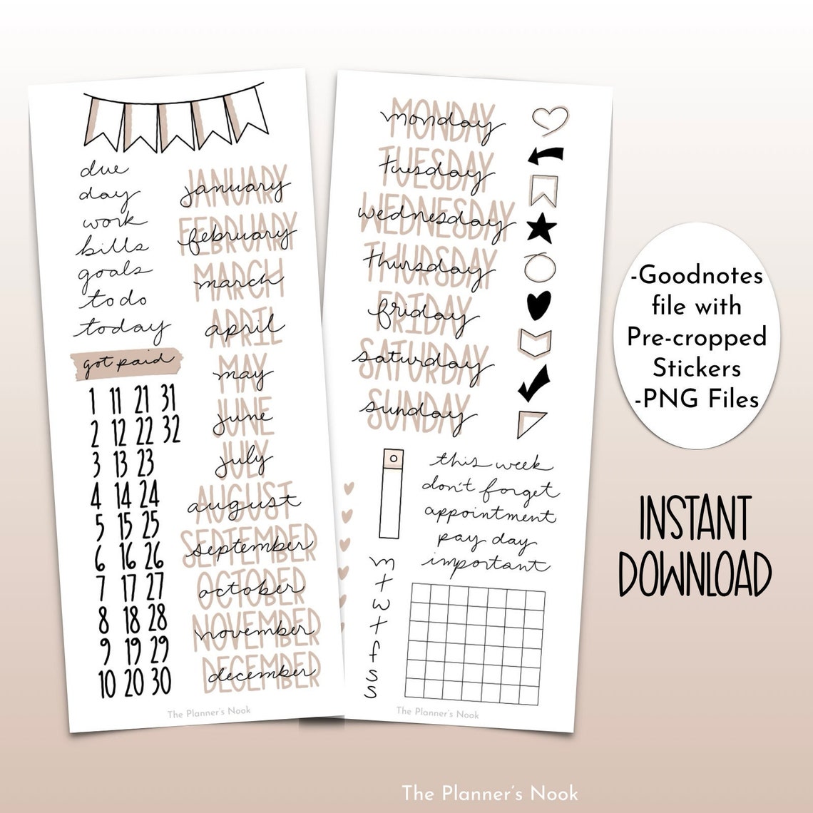 Minimalist Neutral Calendar Digital Stickers for Goodnotes - Etsy
