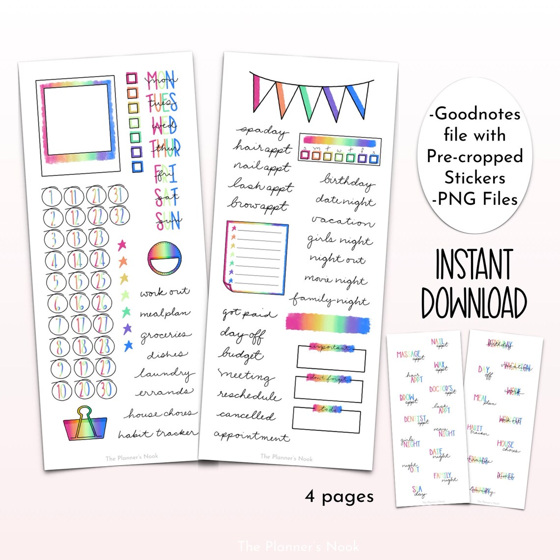 Minimalist Rainbow Daily Life Digital Stickers for Goodnotes Planner ...