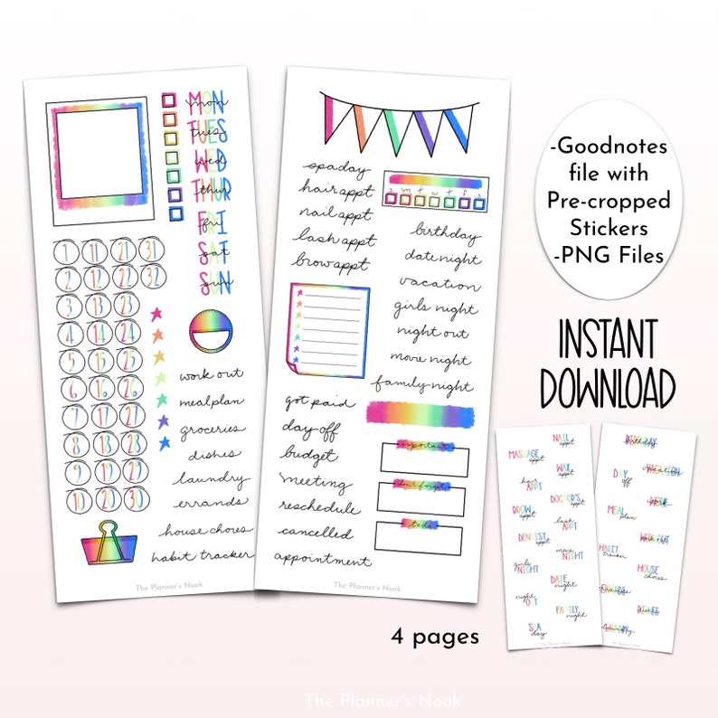 Minimalist Rainbow Daily Life Digital Stickers for Goodnotes Planner ...
