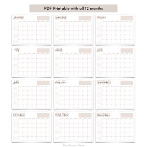 Minimalist Neutral Horizontal Undated Monthly Calendar, Printable Blank ...
