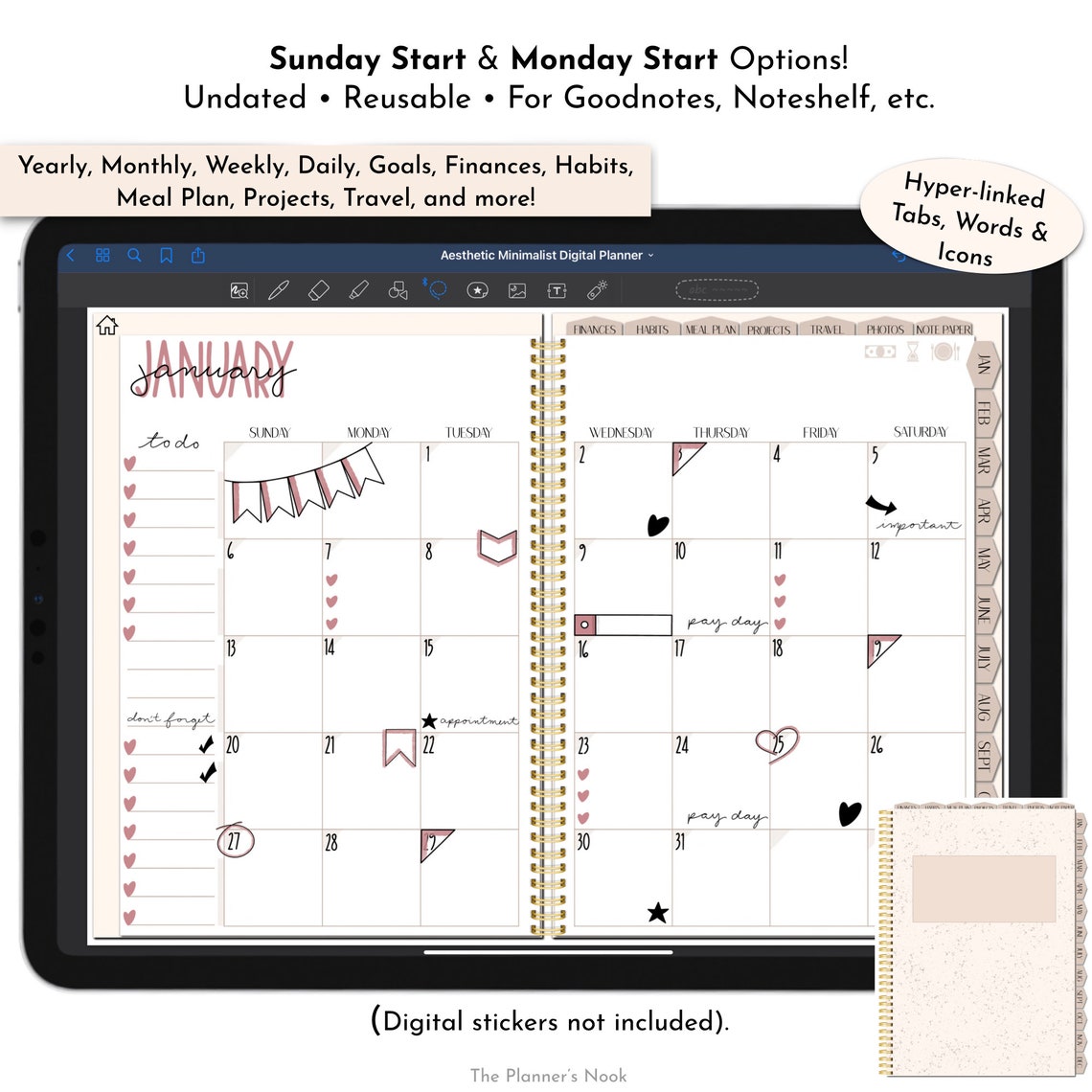 Aesthetic Minimalist Digital Planner for Goodnotes Month Weeks Days ...