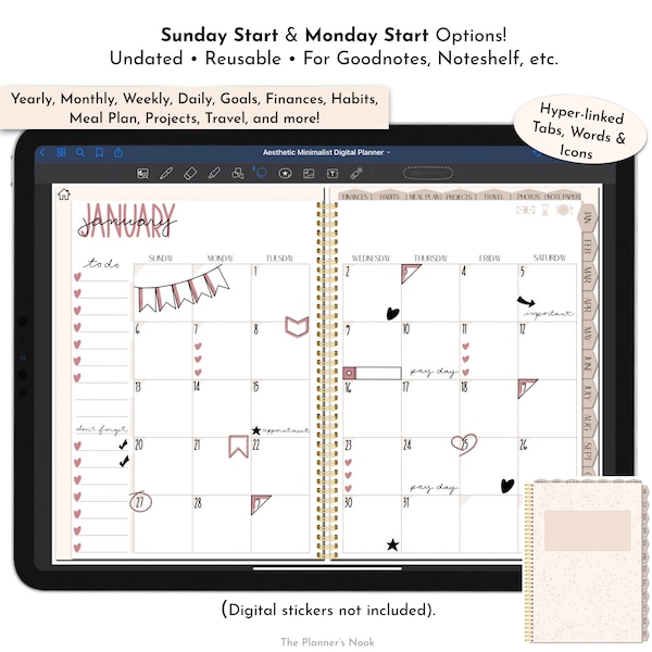 Undated Digital Planner - Etsy