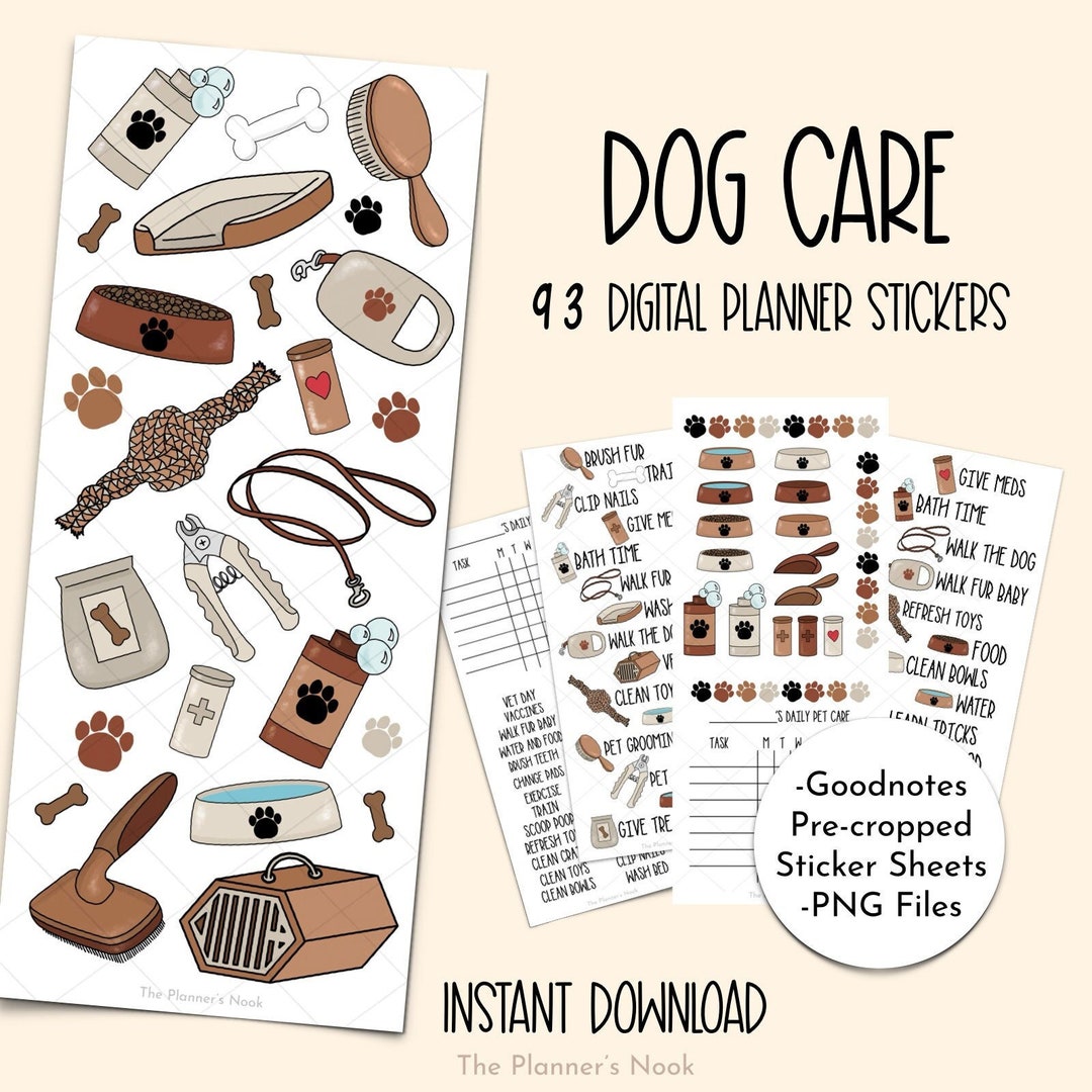 Dog Care Digital Planner Stickers, Hand Drawn Pet Tasks, PNG (goodnotes ...