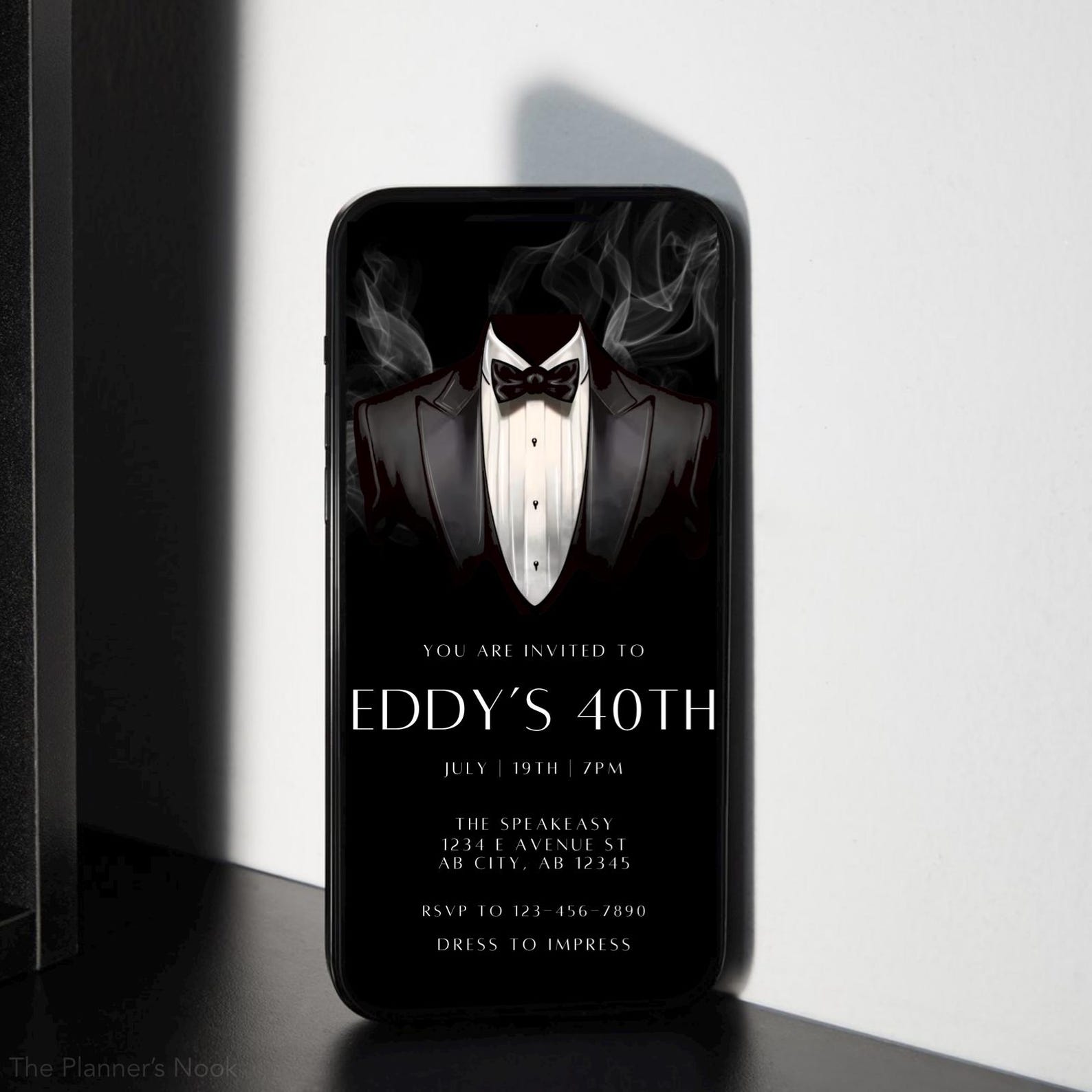 Tuxedo Birthday Invitation, Men Birthday Mobile Invite, Black Tie ...