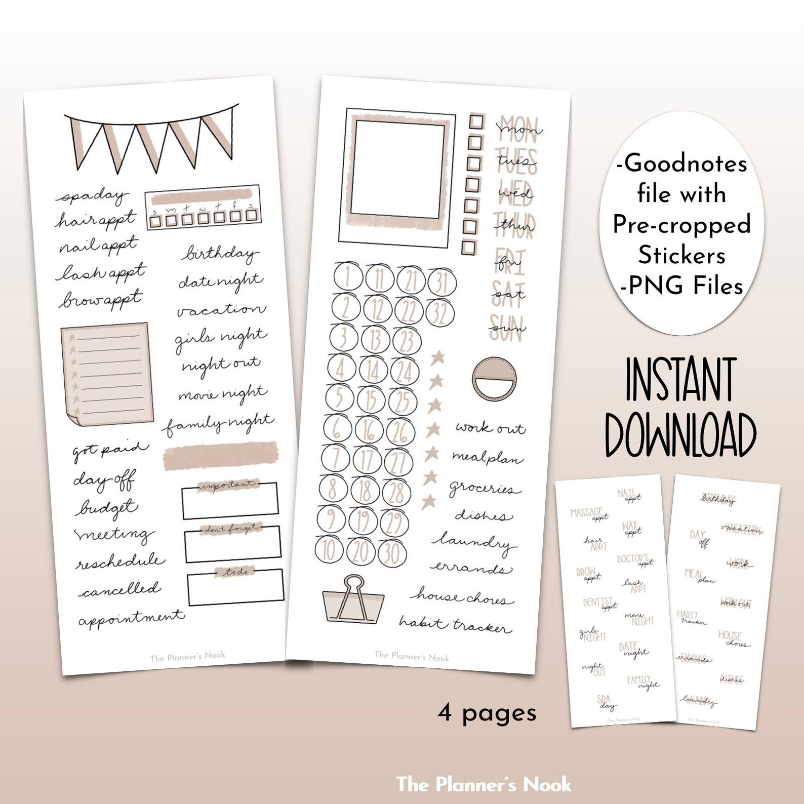 Minimalist Neutral Daily Life Digital Stickers for Goodnotes Planner ...