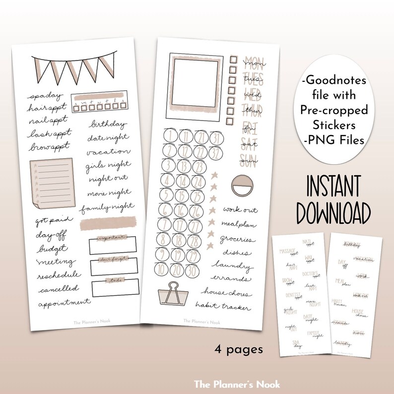 Minimalist Neutral Daily Life Digital Stickers for Goodnotes Planner ...