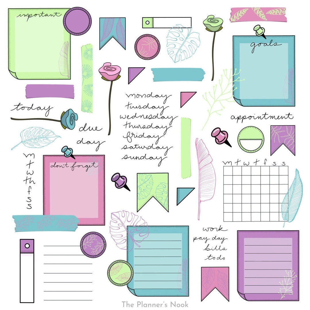 Pink Blue Green & Lilac Digital Planner Stickers Goodnotes File Days of ...