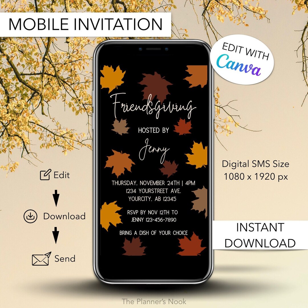 Friendsgiving Party Editable Invitation, Mobile Invitation ...