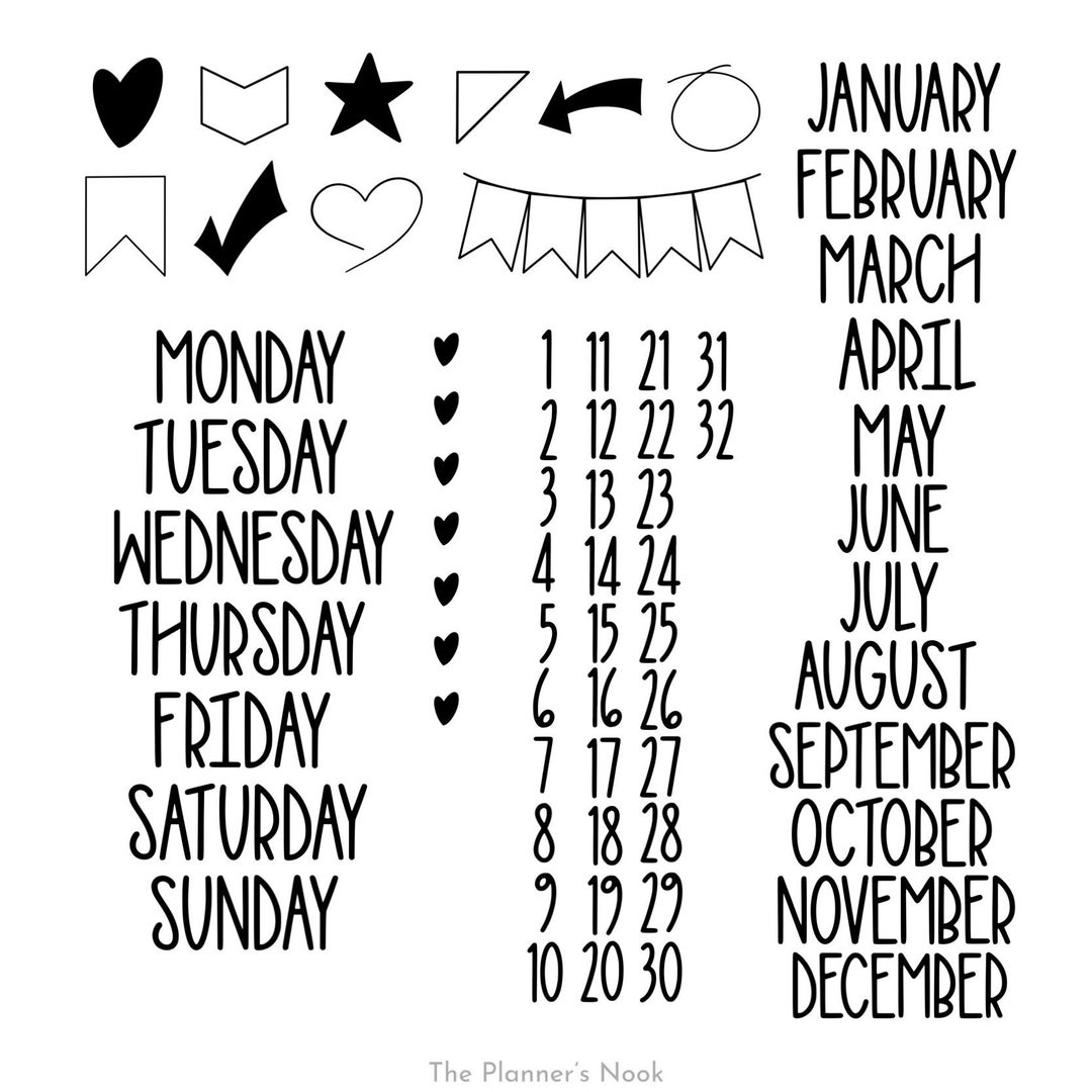 Basic Calendar Digital Stickers for Goodnotes Planner, Month, Weeks ...