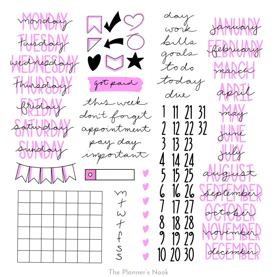 Minimalist Pink Calendar Digital Stickers for Goodnotes Planner Month ...