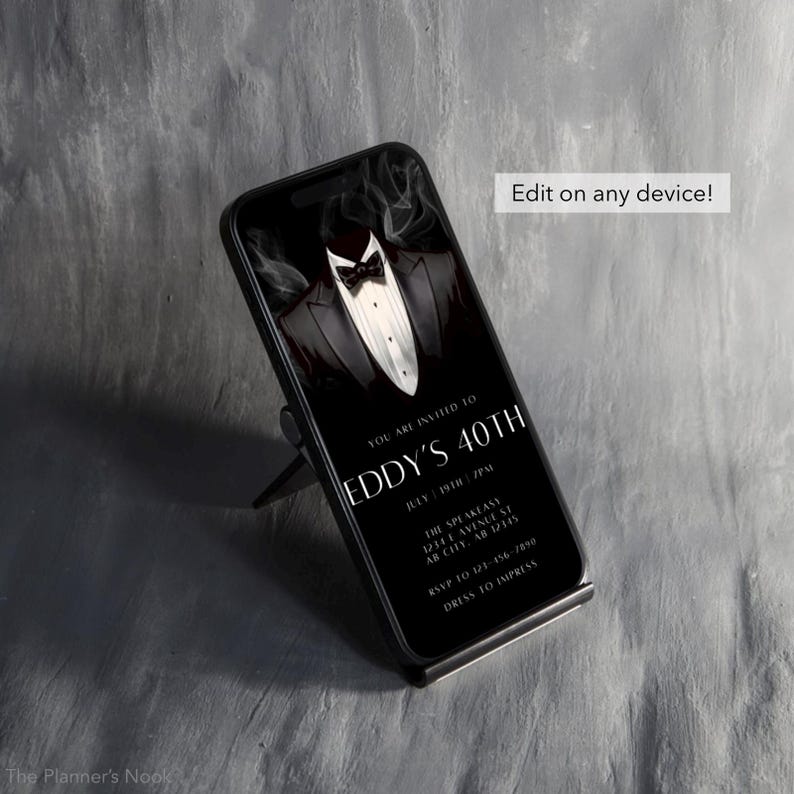 Tuxedo Birthday Invitation, Men Birthday Mobile Invite, Black Tie ...
