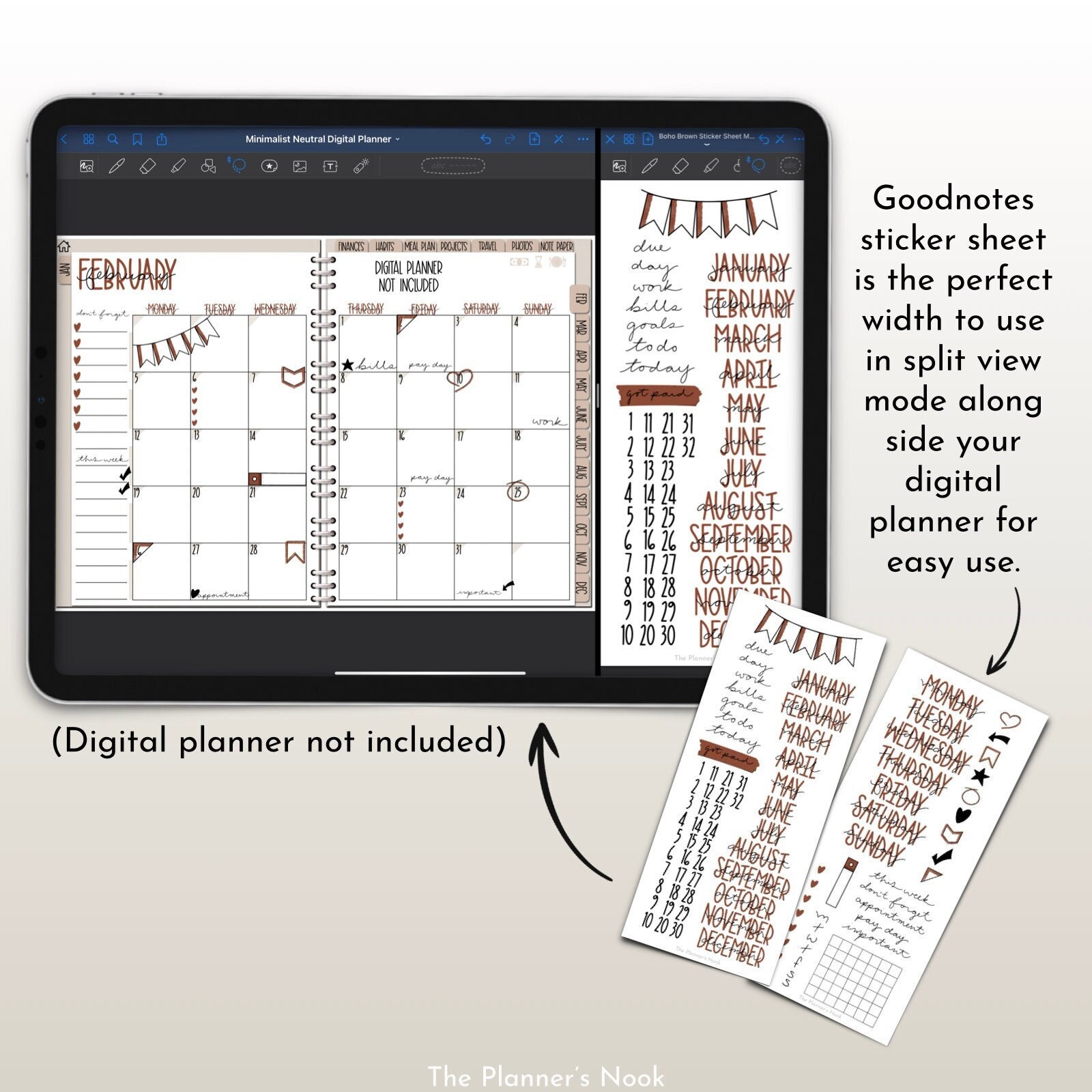 Minimalist Brown Calendar Digital Stickers for Goodnotes Planner Month ...