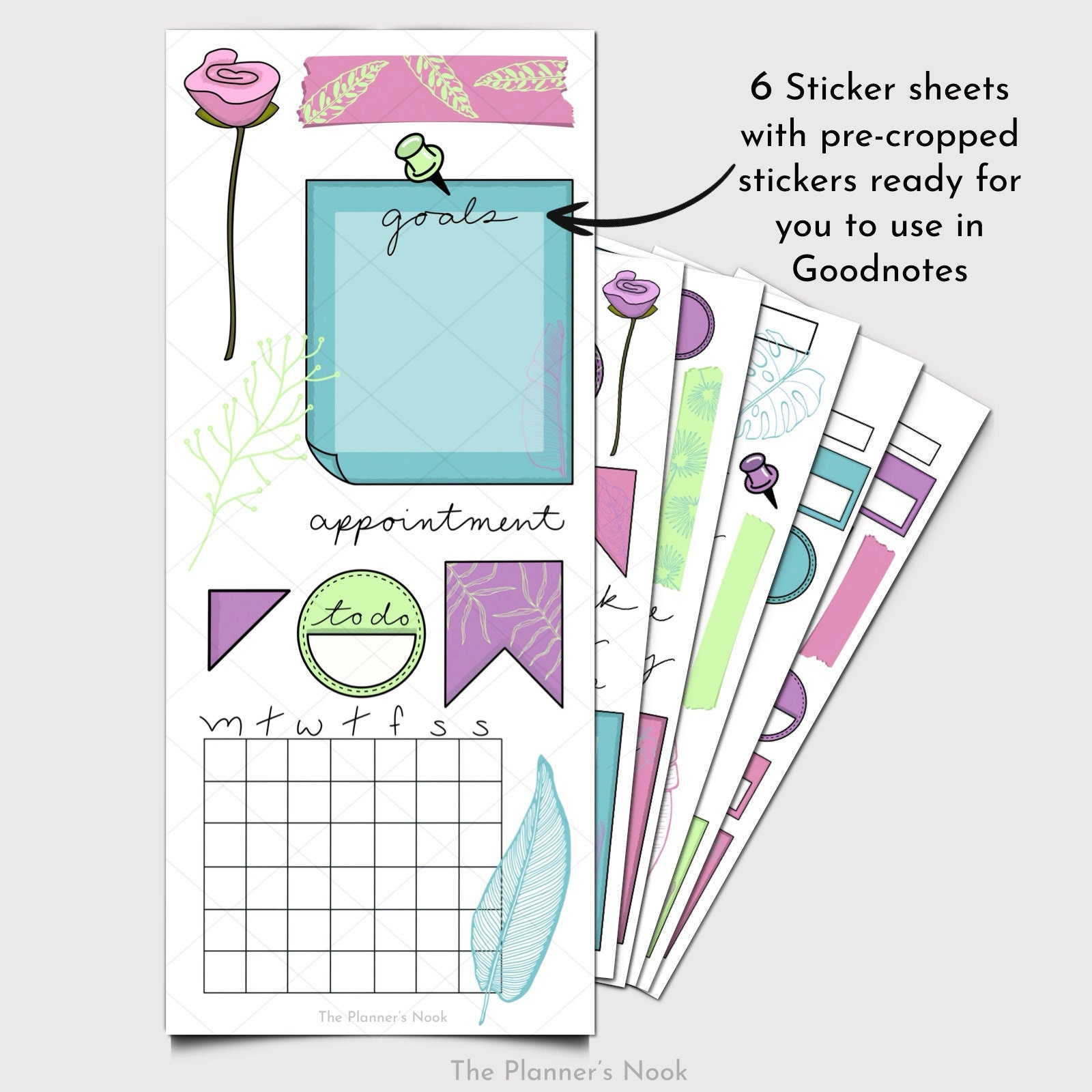 Pink Blue Green & Lilac Digital Planner Stickers Goodnotes File Days of ...