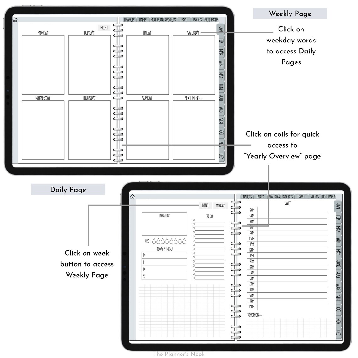 Minimalist Gray Digital Planner for Goodnotes Digital Calendar Month ...