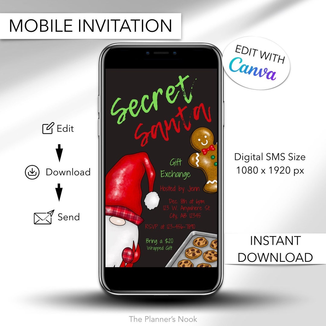 Secret Santa Editable Invitation, Mobile Invitation, Secret Santa Party ...