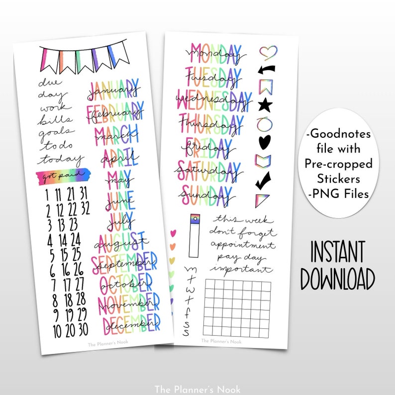 Minimalist Neon Rainbow Calendar Digital Stickers for - Etsy