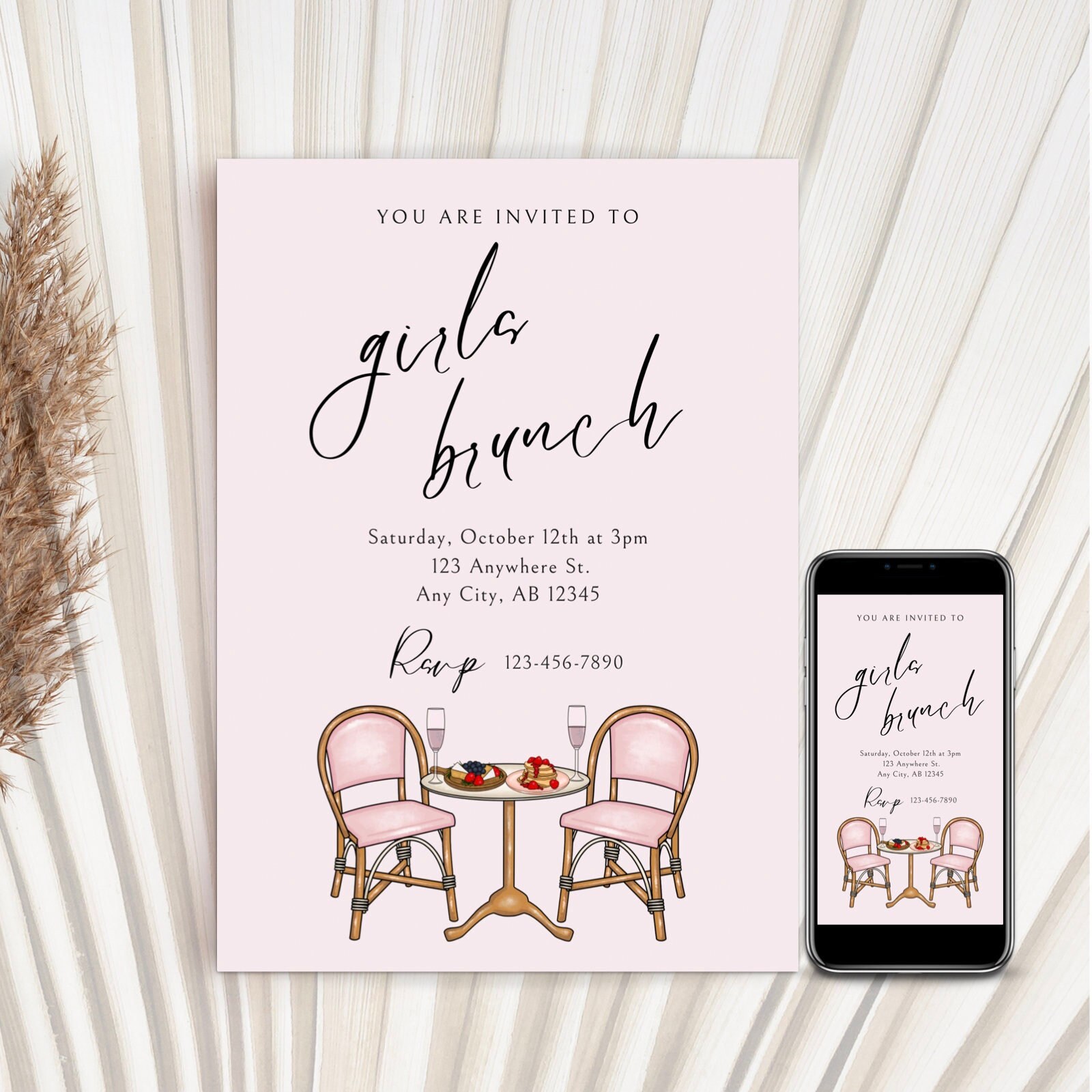 Girls Brunch Editable Invitation, Girls Brunch Mobile Invitation, Girls ...