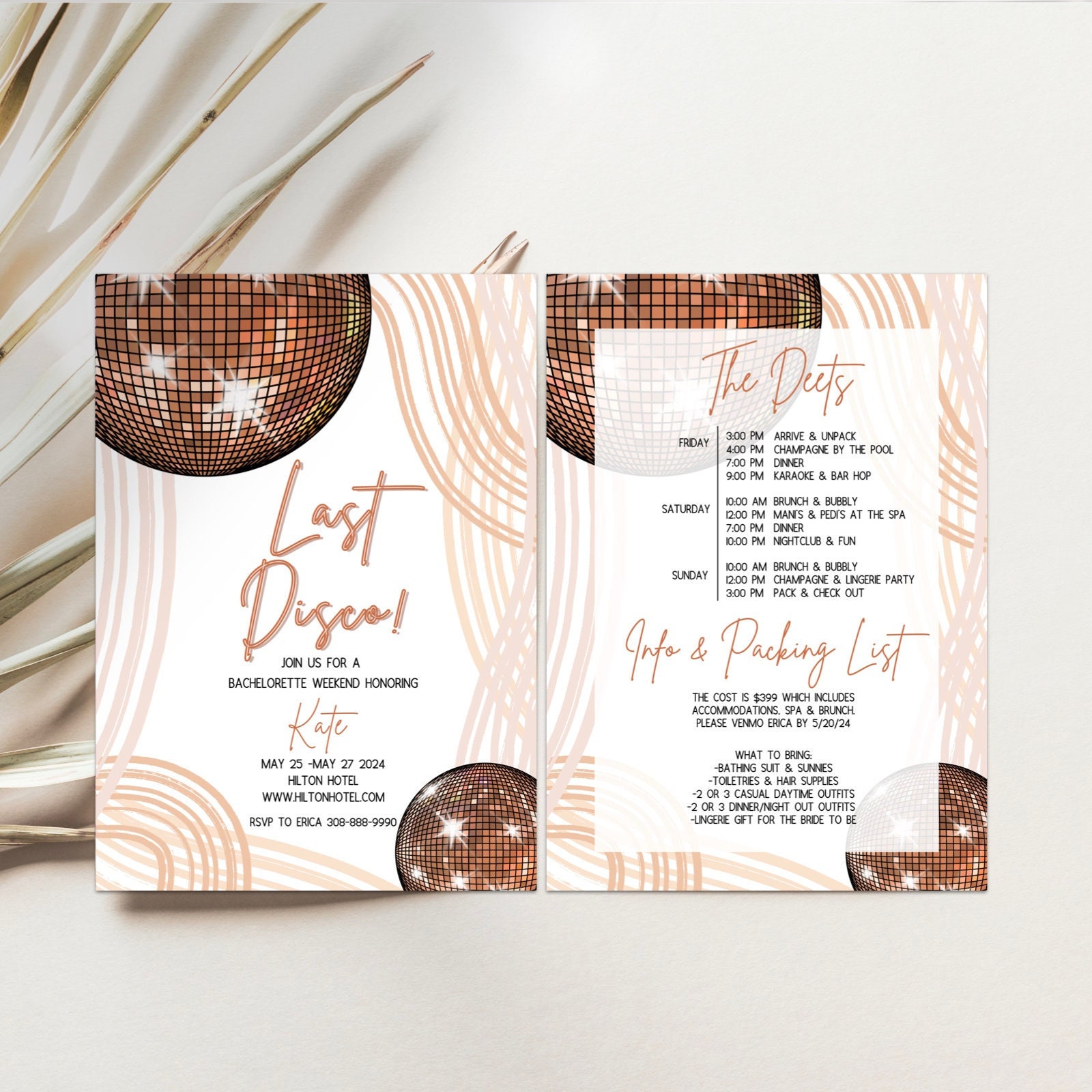 Last Disco Rose Gold Bachelorette Weekend Mobile Invitation ...