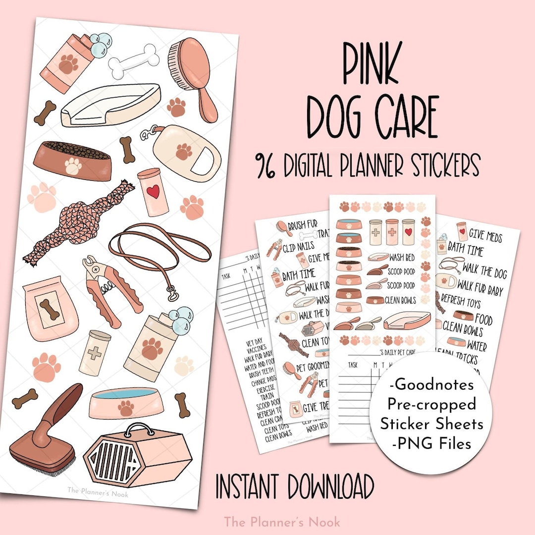 Pink Dog Care Digital Planner Stickers, Dog Care Goodnotes Stickers ...