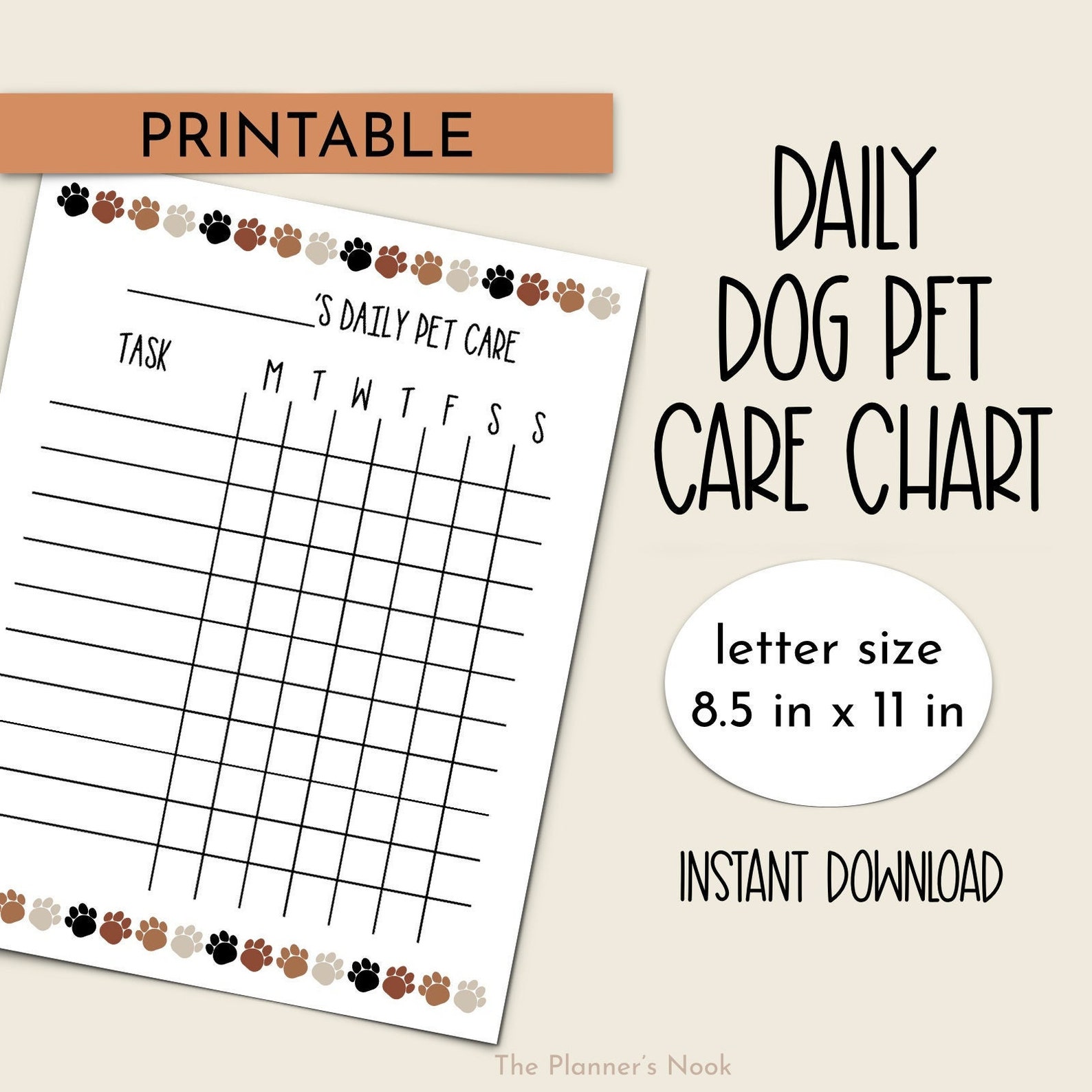 Printable Daily Dogpet Care Chart, Weekly Dog Care Schedule, Dog Tasks ...