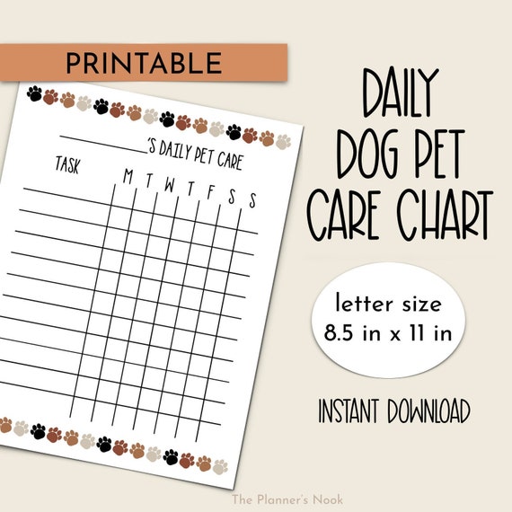 Printable Daily Dogpet Care Chart Weekly Dog Care Schedule - Etsy