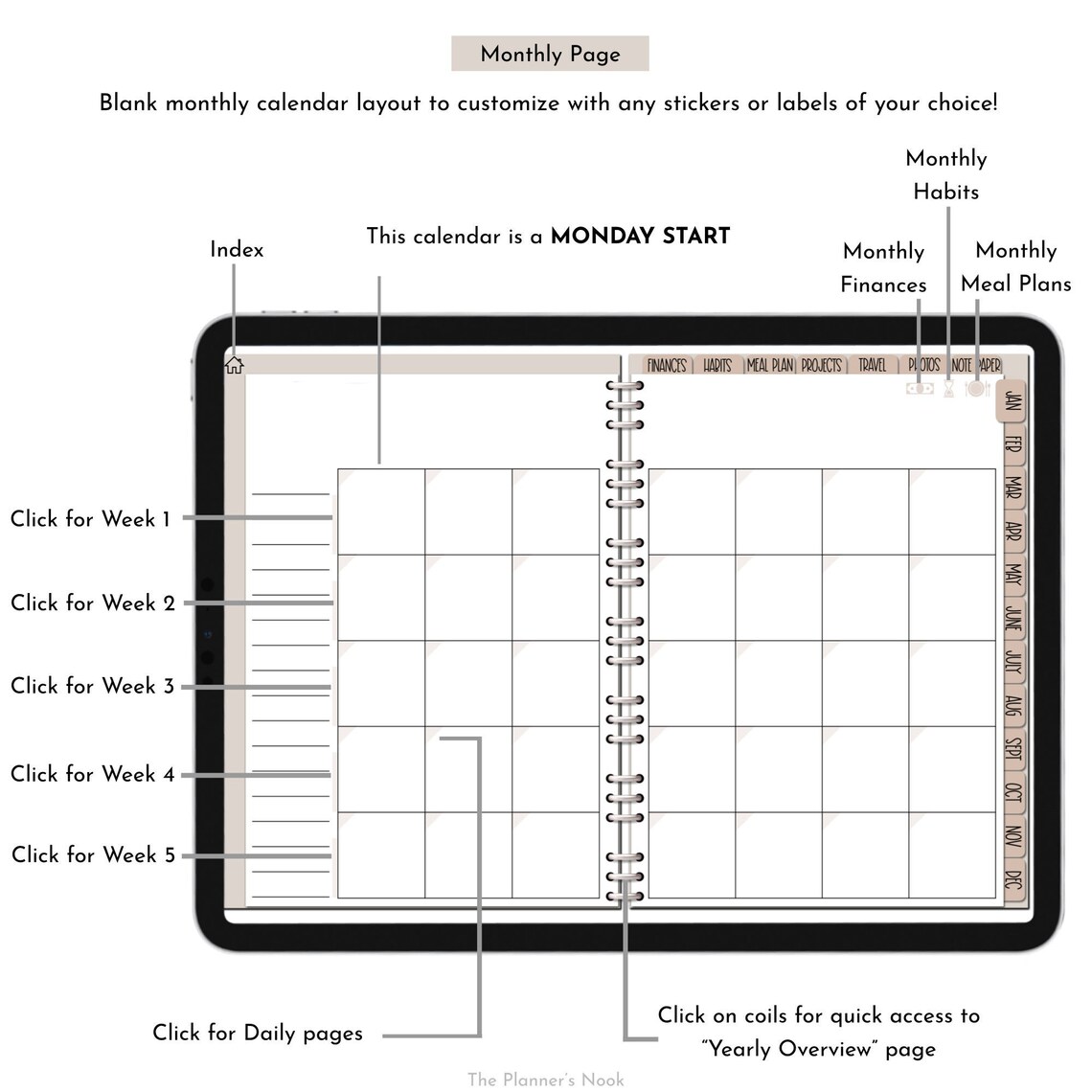 Minimalist Neutral Digital Planner for Goodnotes Digital Calendar Month ...
