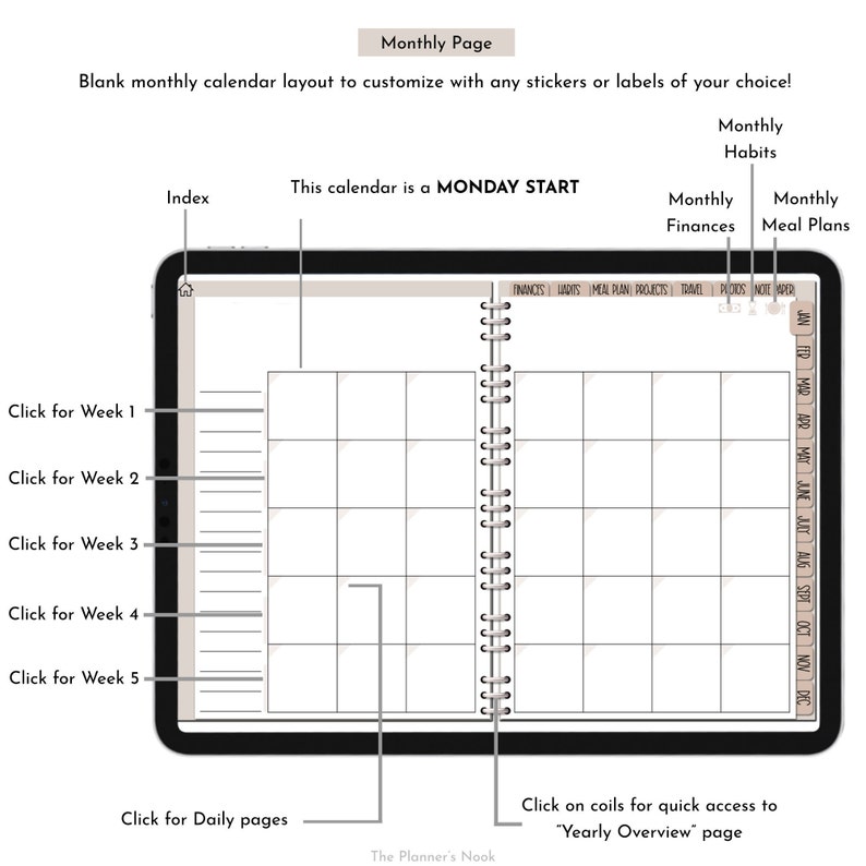 Minimalist Neutral Digital Planner for Goodnotes Digital Calendar Month ...