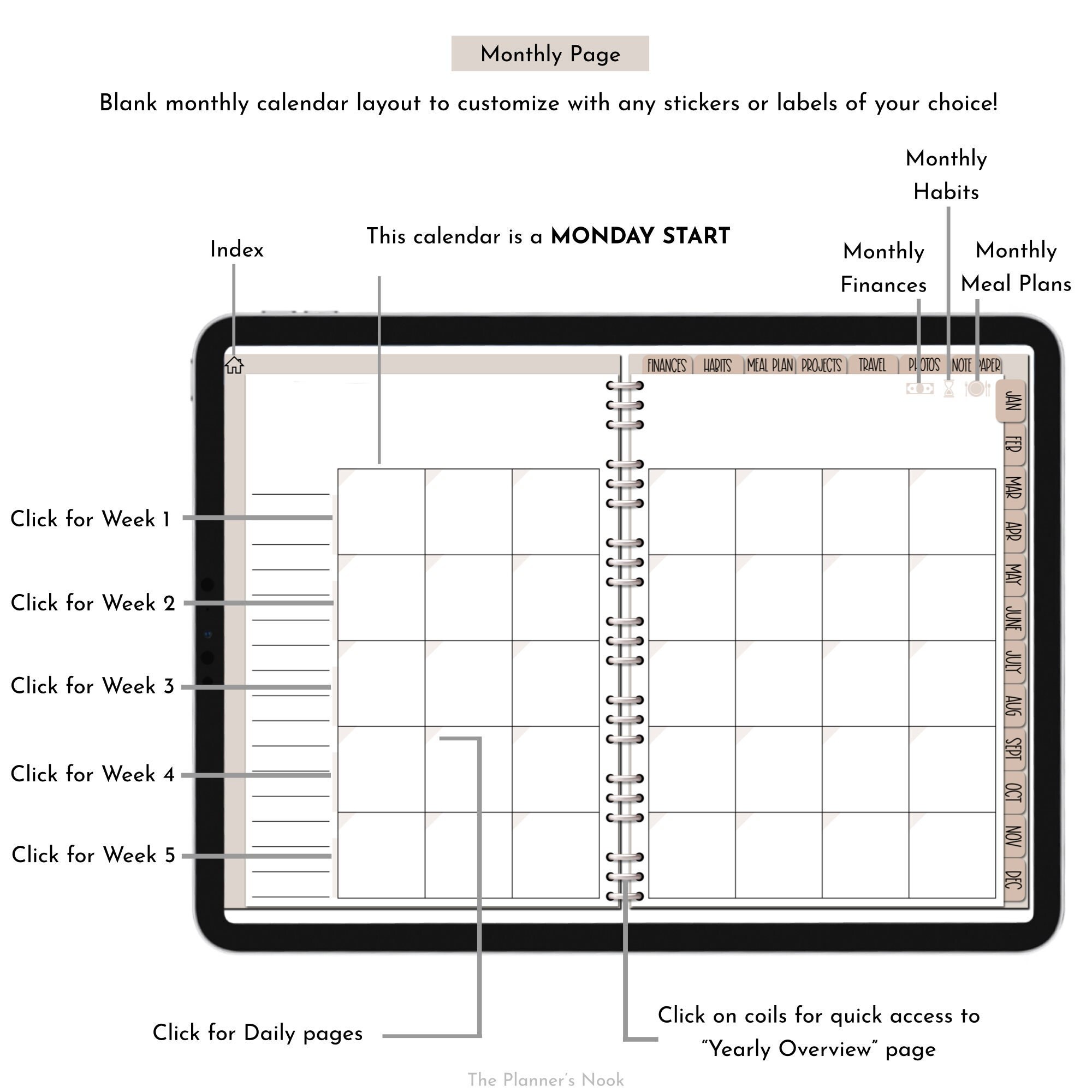 Minimalist Neutral Digital Planner for Goodnotes Digital Calendar Month ...