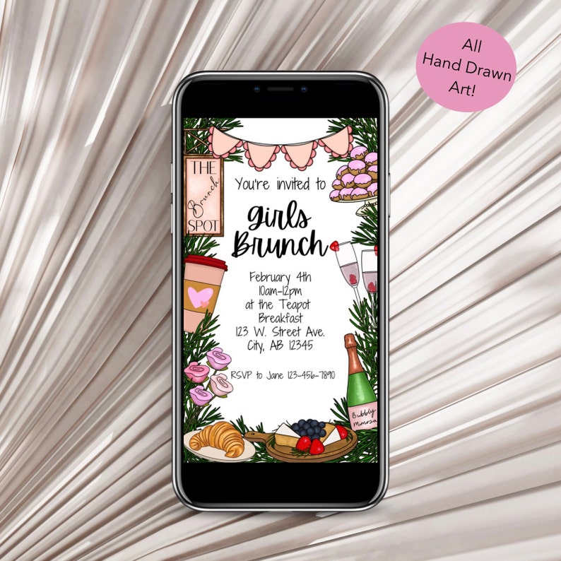 Girls Brunch Mobile Invitation, Girls Breakfast Evite, Girls Trip ...