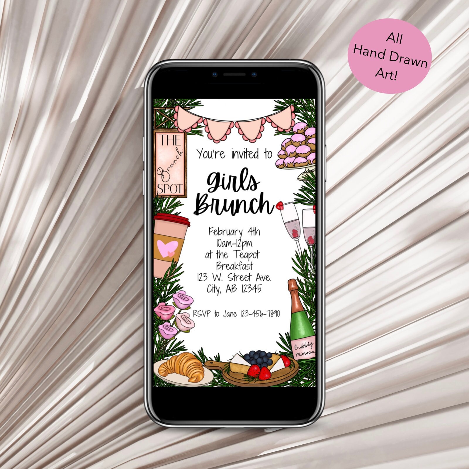 Girls Brunch Mobile Invitation, Girls Breakfast Evite, Girls Trip ...