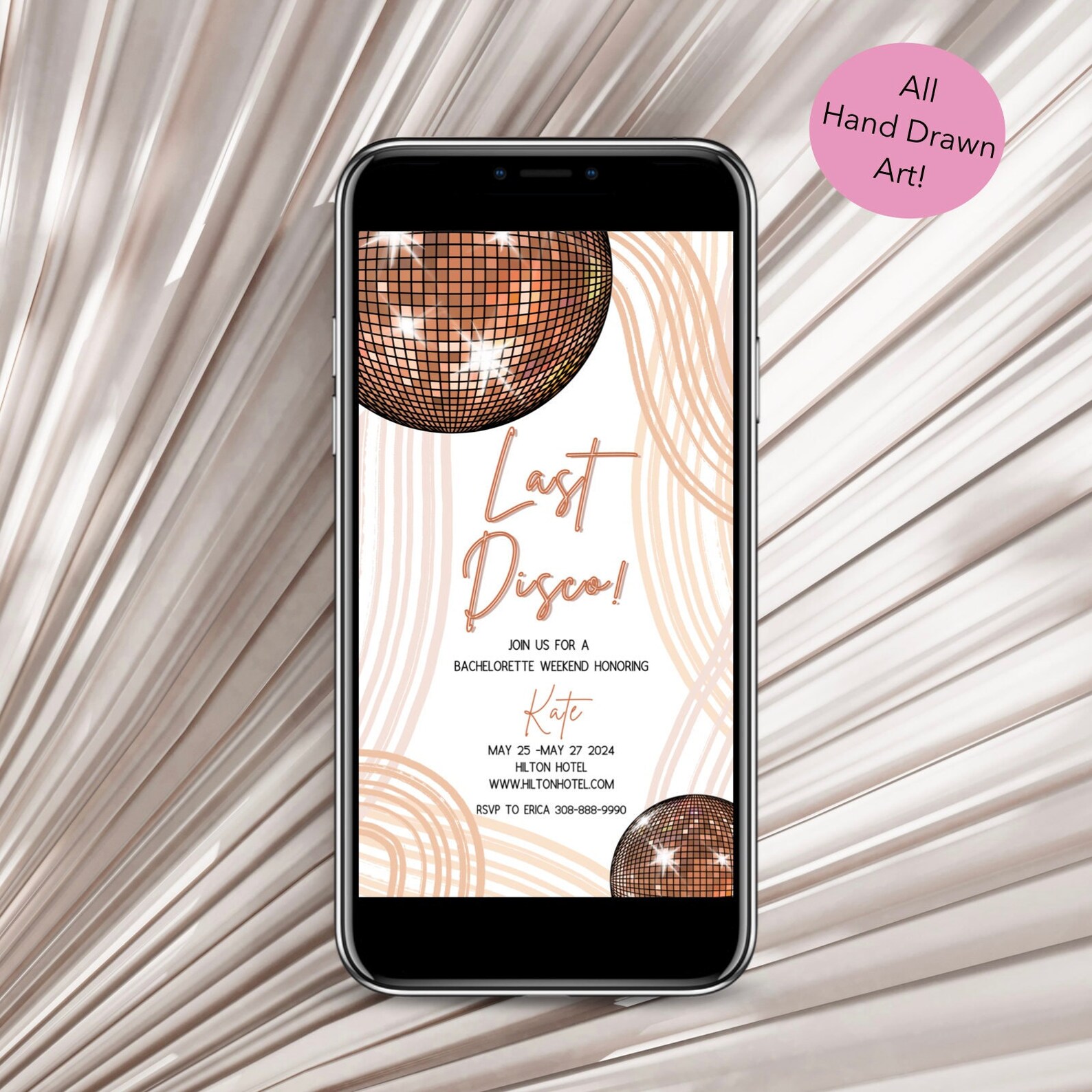 Last Disco Rose Gold Bachelorette Weekend Mobile Invitation ...